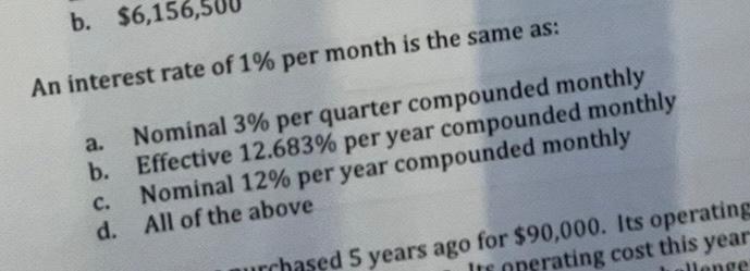 Solved An interest rate of 1% per month is the same as: a. | Chegg.com