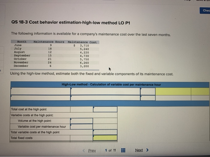 Solved Chec QS 18-3 Cost behavior estimation-high-low method | Chegg.com