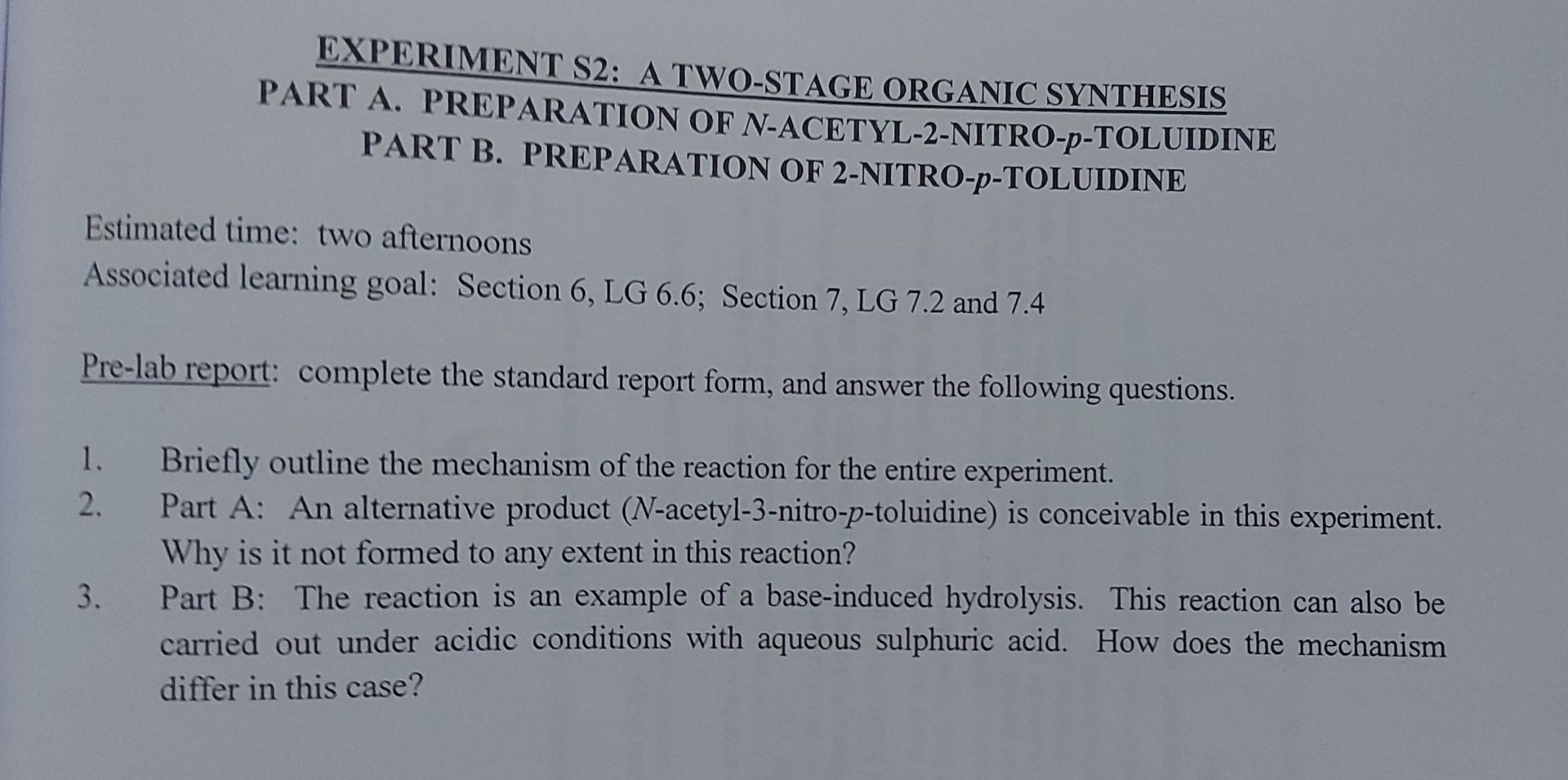 Solved EXPERIMENT S2: A TWO-STAGE ORGANIC SYNTHESIS PART A. | Chegg.com