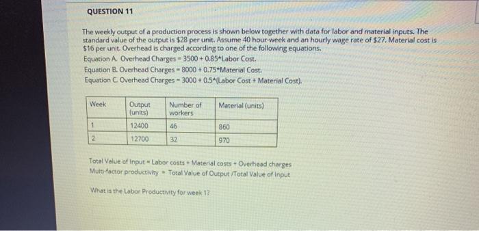 Solved QUESTION 11 The weekly output of a production process | Chegg.com