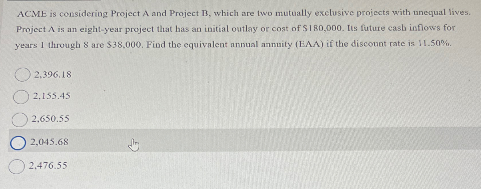 Solved ACME is considering Project A and Project B, ﻿which | Chegg.com