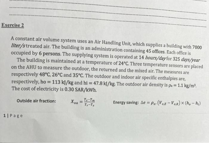 Solved Exercise 2 A constant air volume system uses an Air | Chegg.com