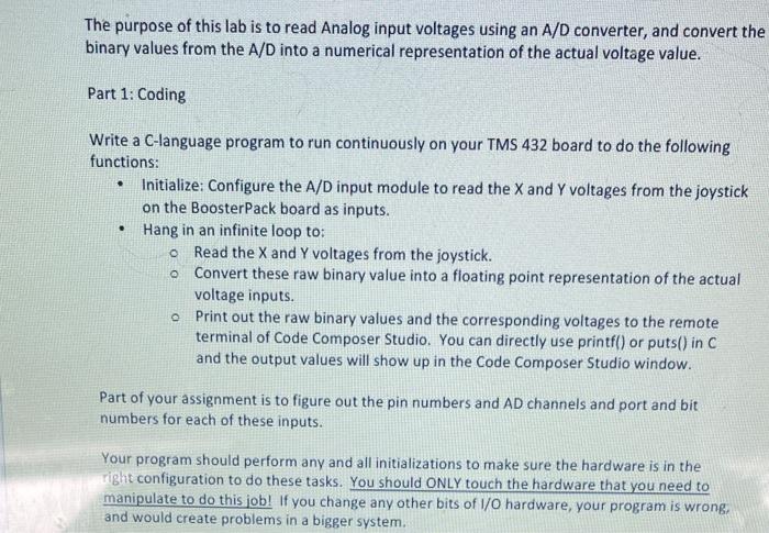 Solved The purpose of this lab is to read Analog input | Chegg.com