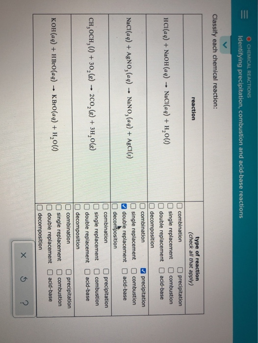 Solved Chemical Reactions Identifying Precipitation