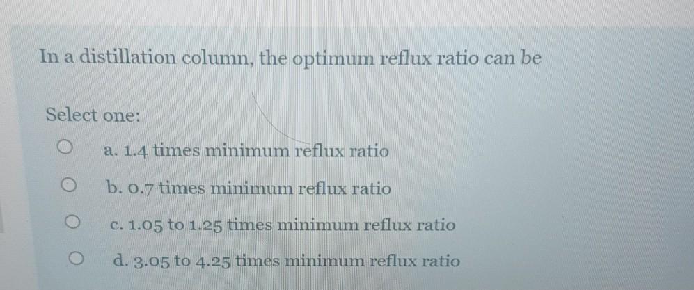 Solved In a distillation column, the optimum reflux ratio | Chegg.com