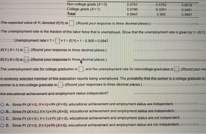 Solved Total The following table gives the joint probability | Chegg.com
