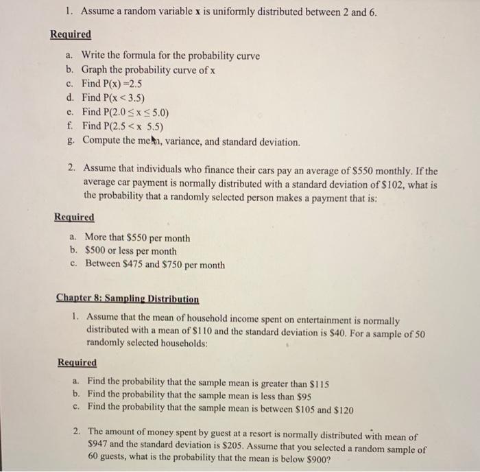 Solved 1. Assume a random variable x is uniformly | Chegg.com
