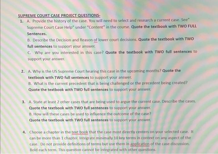 THE SUPREME COURT CASE PROJECT The Supreme Court Case | Chegg.com