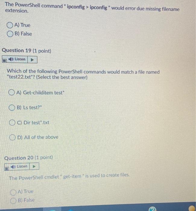 Solved The PowerShell command "ipconfig > ipconfig" would | Chegg.com