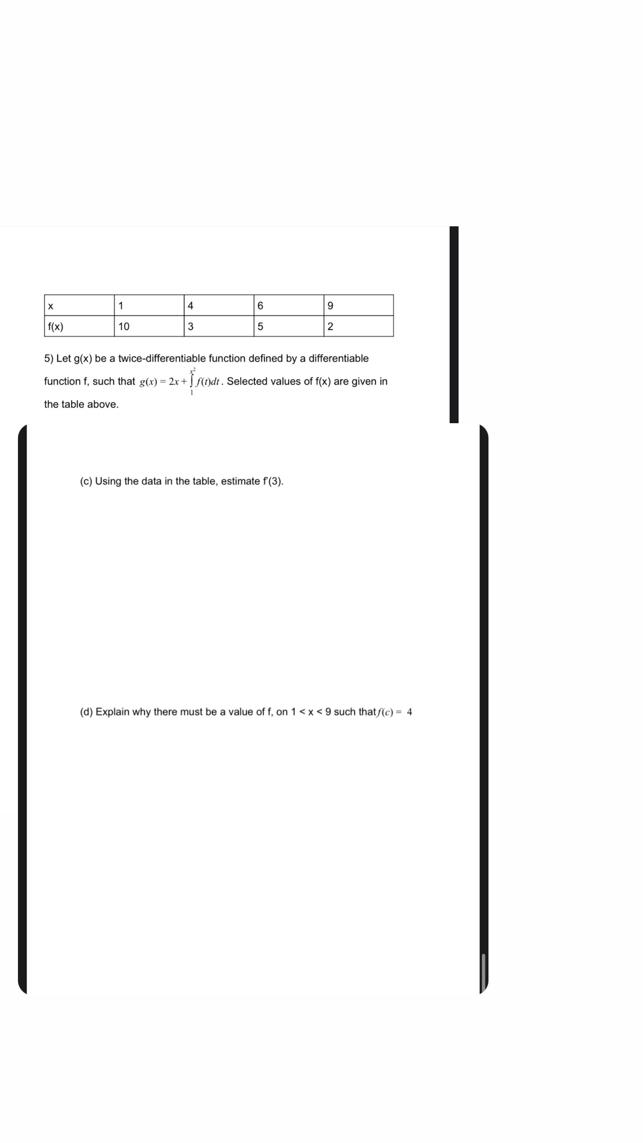Solved \table[[x,1,4,6,9],[f(x),10,3,5,2]]Let g(x) ﻿be a | Chegg.com