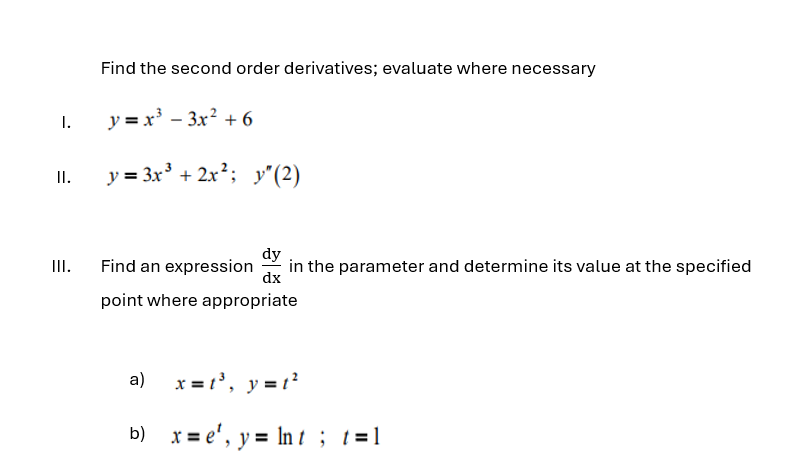 Solved Find the second order derivatives; evaluate where | Chegg.com