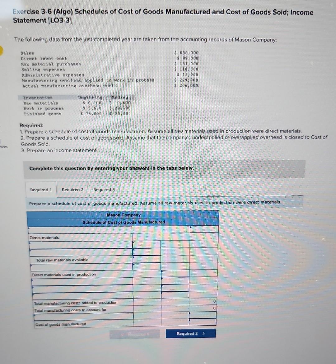 Solved Exercise 3-6 (Algo) Schedules of Cost of Goods | Chegg.com