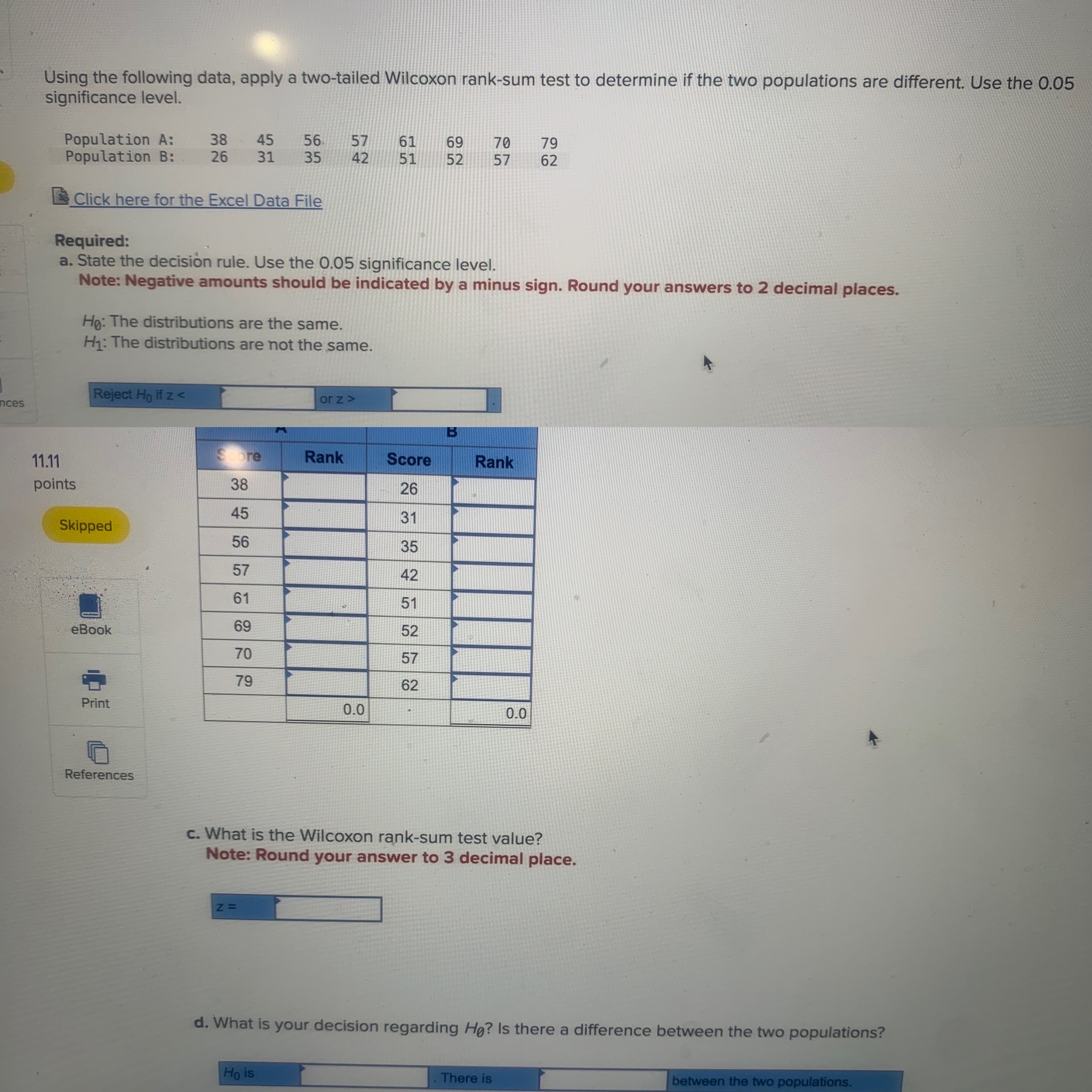 Solved Using the following data, apply a two-tailed Wilcoxon | Chegg.com