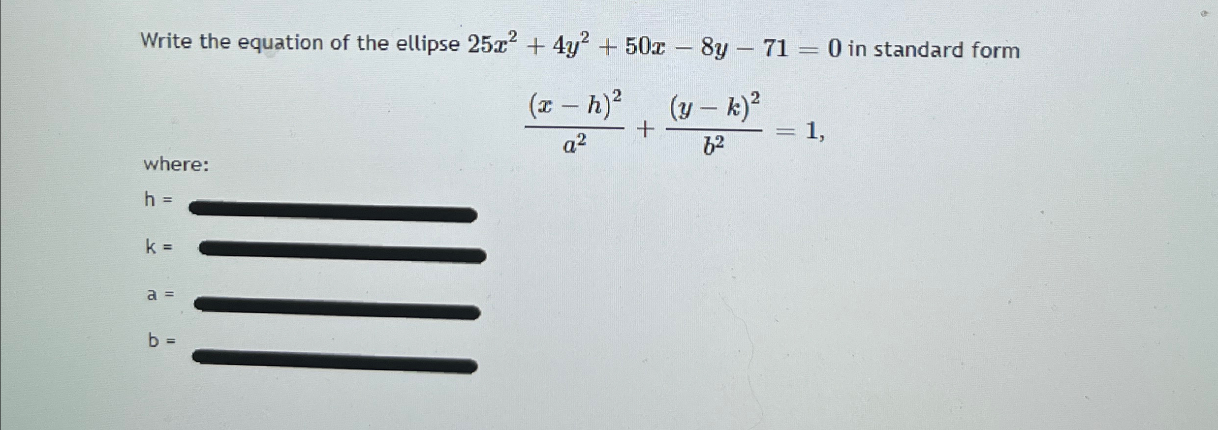 Solved Write the equation of the ellipse | Chegg.com