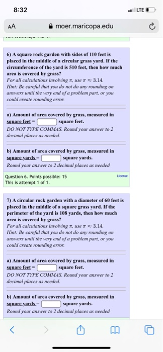 Solved 8:32 LTE O AA moer.maricopa.edu 6) A square rock | Chegg.com