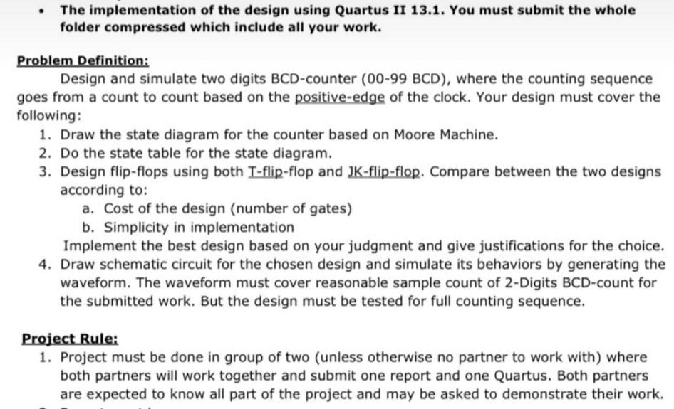 Solved • The implementation of the design using Quartus II | Chegg.com