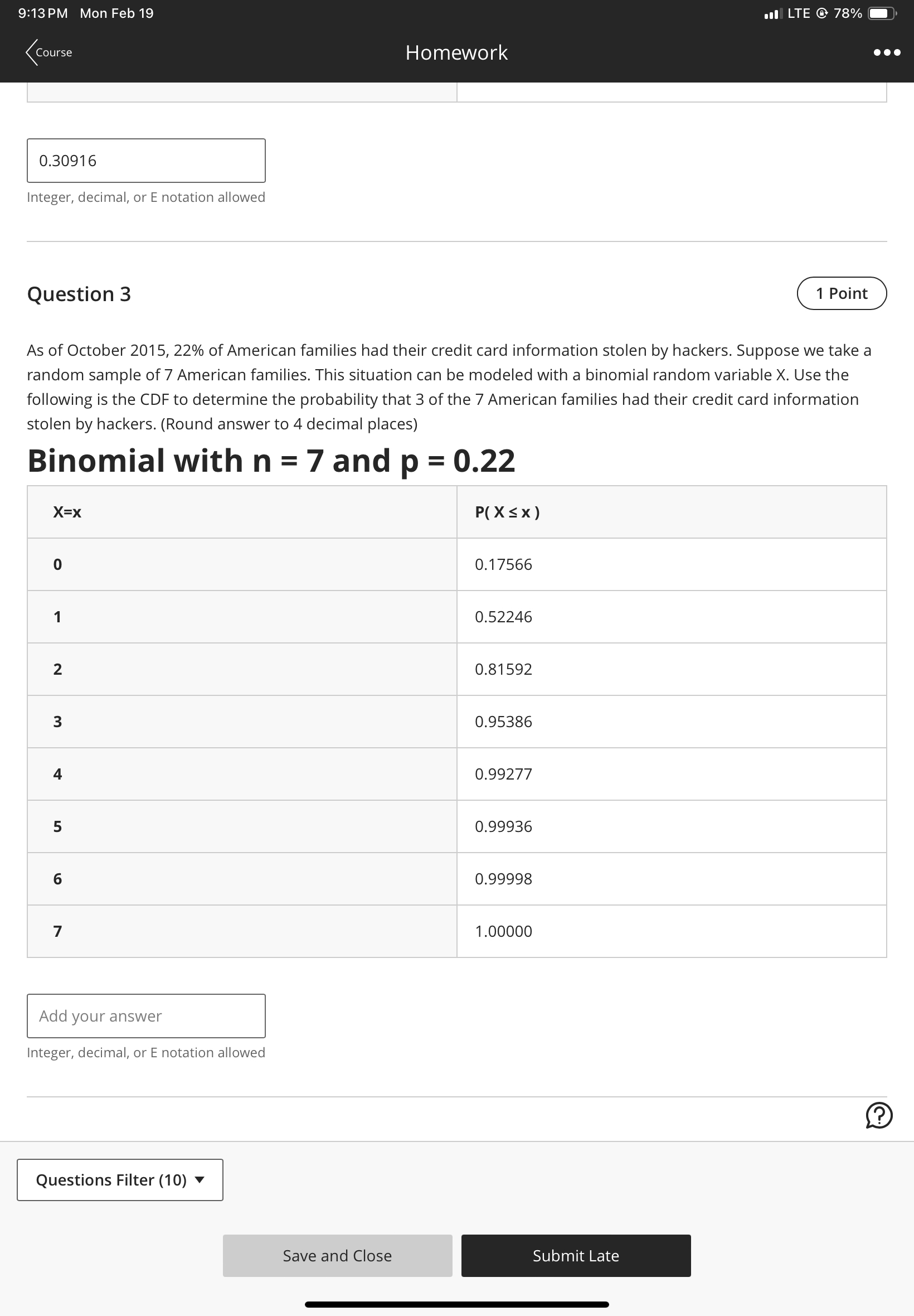 Solved 0.30916Integer, decimal, or E notation | Chegg.com