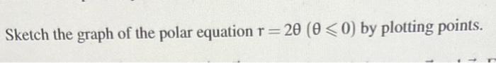 Solved Sketch the graph of the polar equation r=2θ(θ⩽0) by | Chegg.com