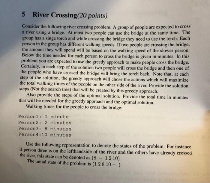 Solved 5 River Crossing(20 points) Consider the following | Chegg.com
