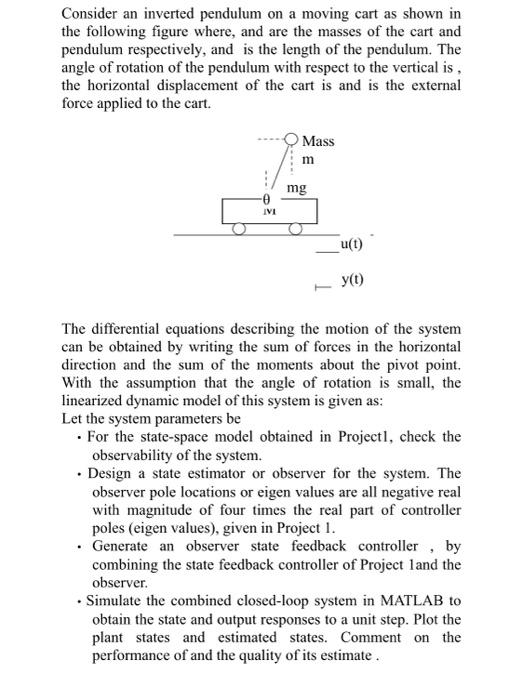 Solved Consider an inverted pendulum on a moving cart as | Chegg.com