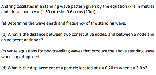 Solved A string oscillates in a standing wave pattern given | Chegg.com