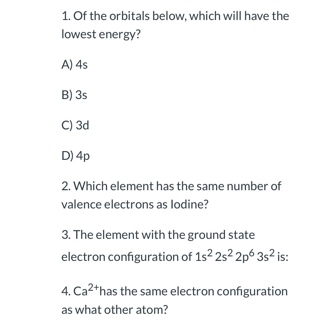 Solved Of the orbitals below, which will have the lowest | Chegg.com