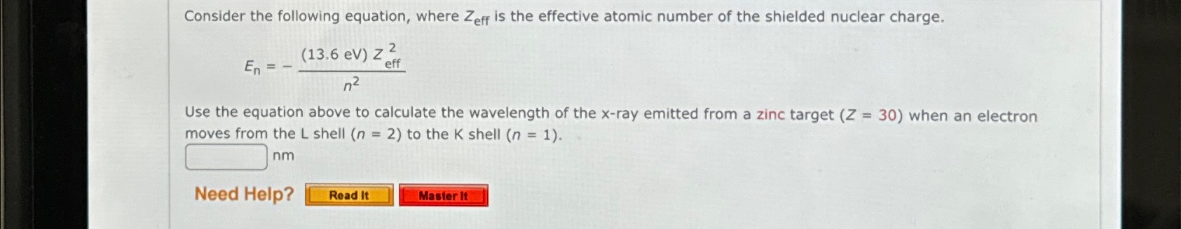 Consider the following equation, where Zeff ﻿is the | Chegg.com