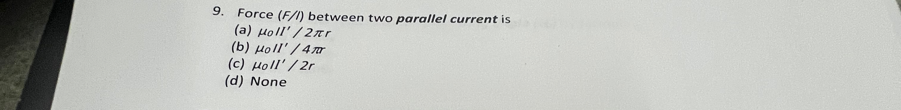 Solved Force (Fl) ﻿between two parallel current | Chegg.com