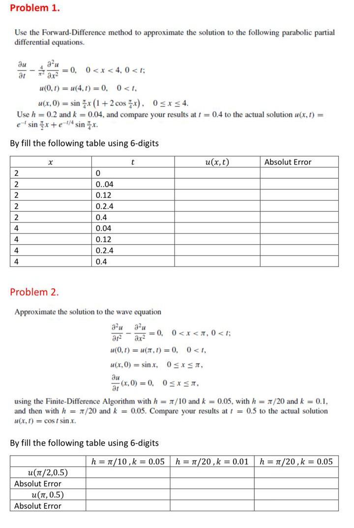 Solved Problem 1. Use the Forward-Difference method to | Chegg.com