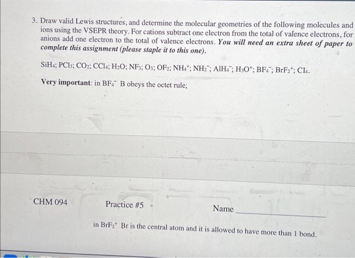 Solved 3. Draw valid Lewis structures, and determine the | Chegg.com