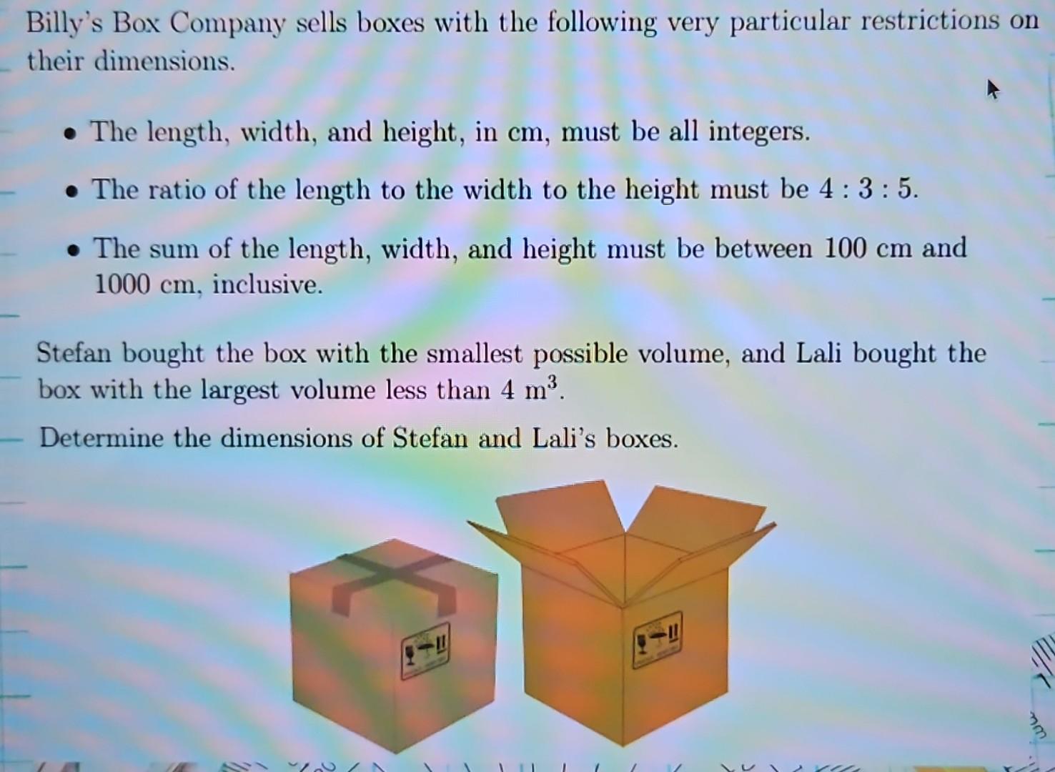 Solved Billy's Box Company sells boxes with the following | Chegg.com