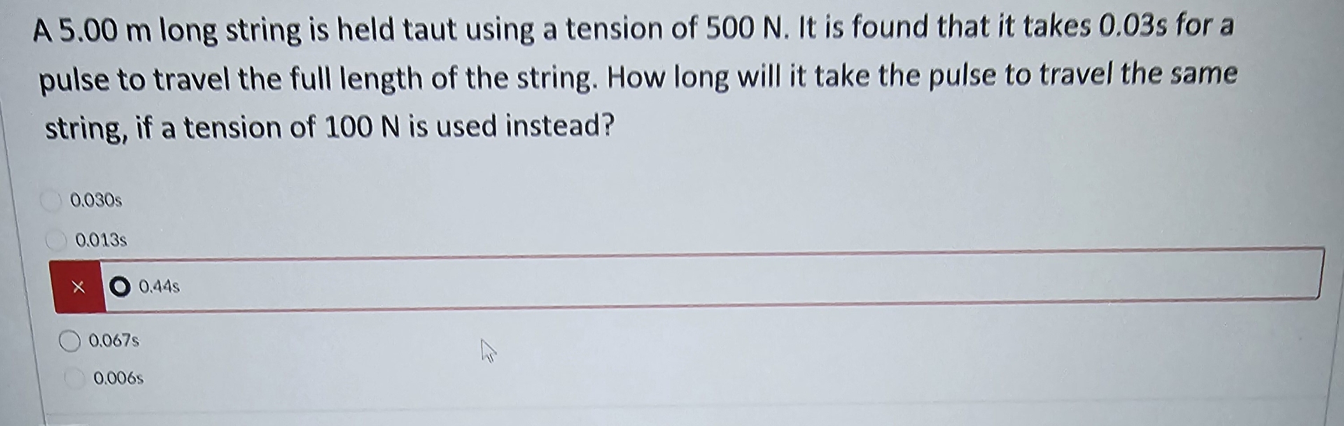 Solved A 5.00m ﻿long string is held taut using a tension of | Chegg.com