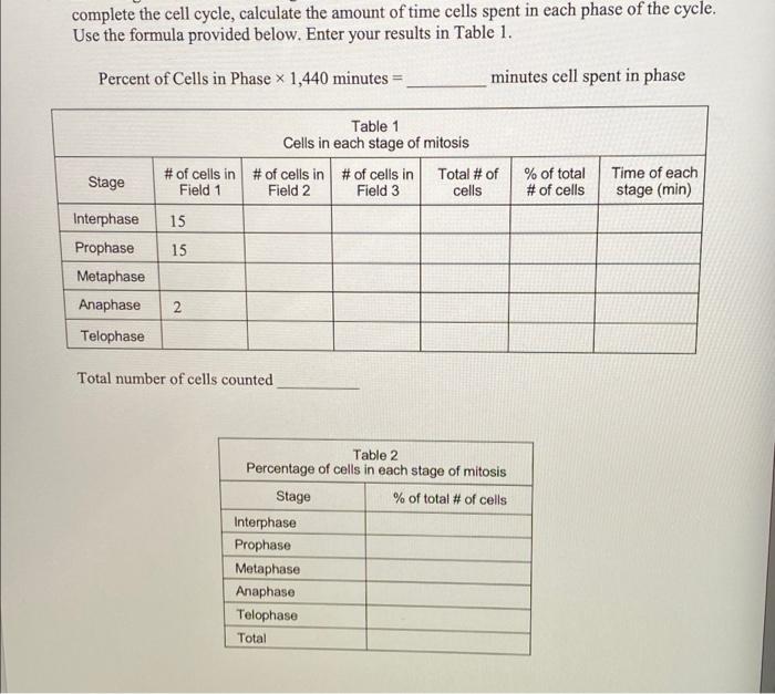 Solved complete the cell cycle, calculate the amount of time | Chegg.com