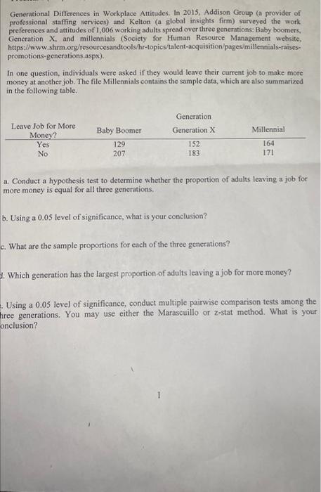 Generational Differences in Workplace Attitudes. In | Chegg.com