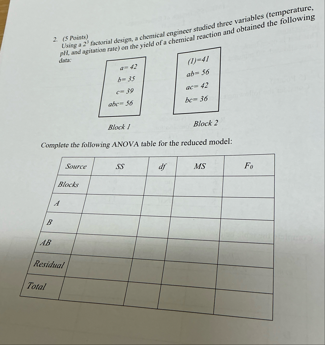Solved (5 ﻿Points)Using a 23 ﻿factorial design, a chemical | Chegg.com