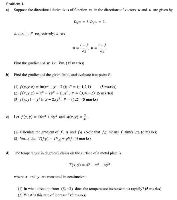 Solved Problem 1. a) Suppose the directional derivatives of | Chegg.com