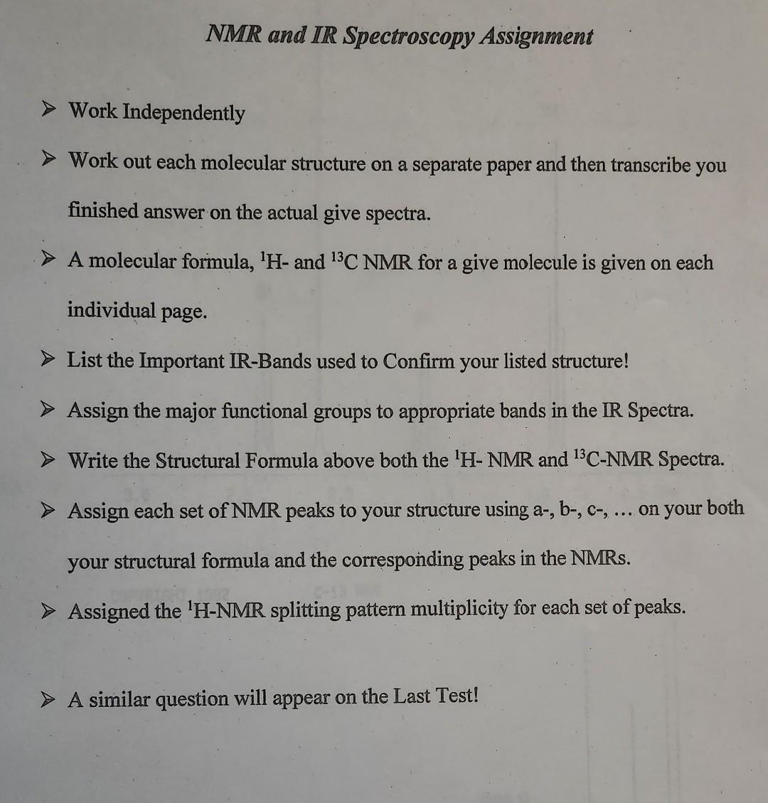 Solved NMIR and IIR Spectroscopy Assignment Work | Chegg.com