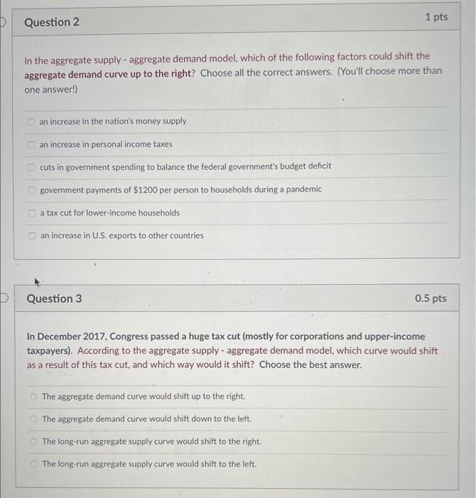 Solved In the aggregate supply - aggregate demand model, | Chegg.com
