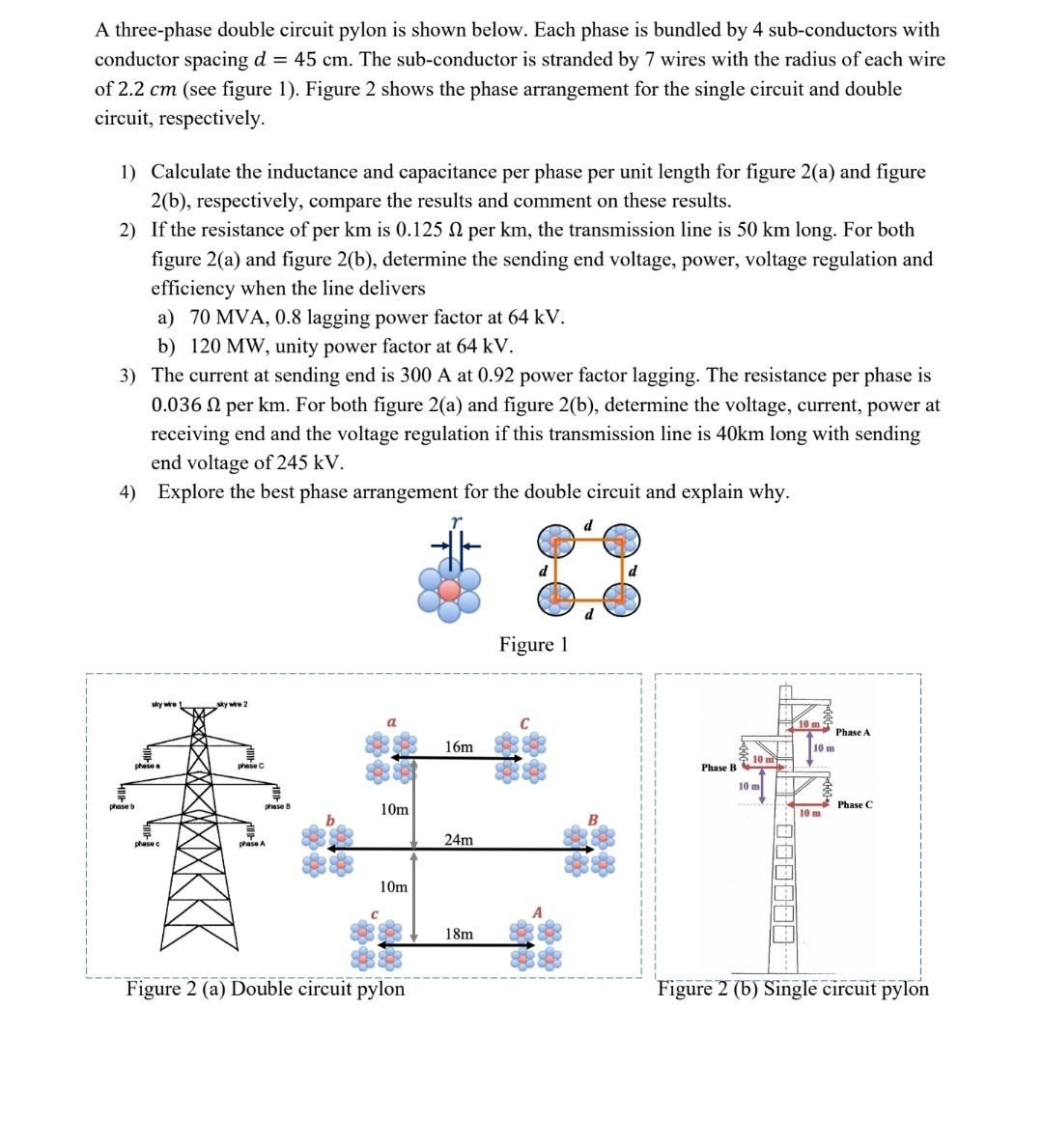 Solved A three-phase double circuit pylon is shown below. | Chegg.com