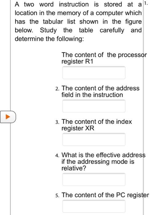 Solved A two word instruction is stored at a 1. location in | Chegg.com