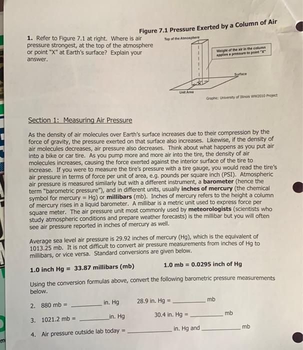 Solved Figure 7.1 Pressure Exerted by a Column of Air Top of | Chegg.com