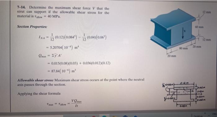 Solved 7-14. Determine the maximum shear force V that the | Chegg.com