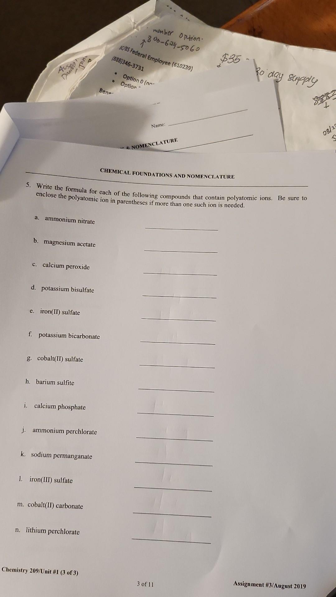Solved write the formula for each of the following compounds | Chegg.com
