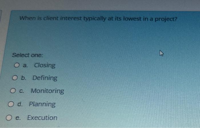 Solved When is client interest typically at its lowest in a | Chegg.com