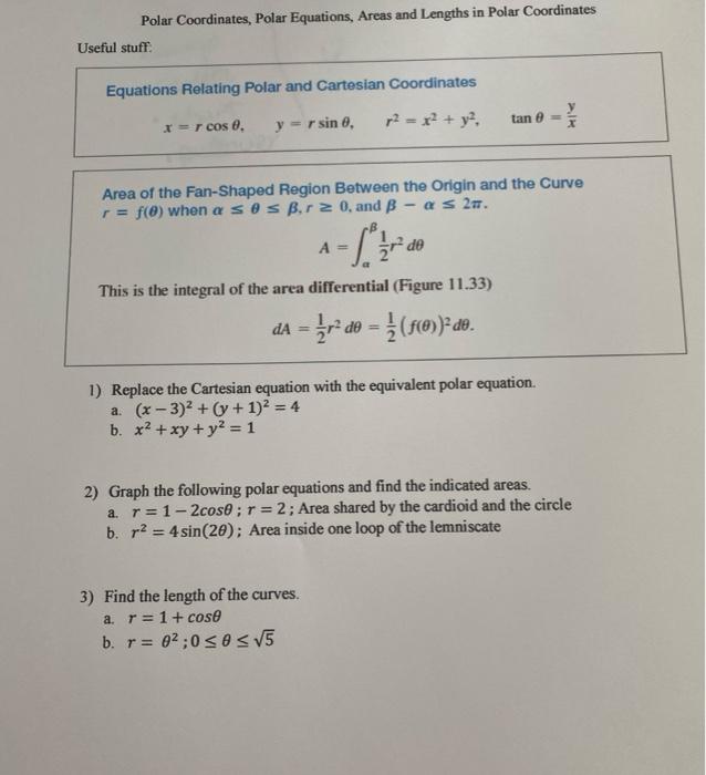 Solved Polar Coordinates, Polar Equations, Areas and Lengths | Chegg.com