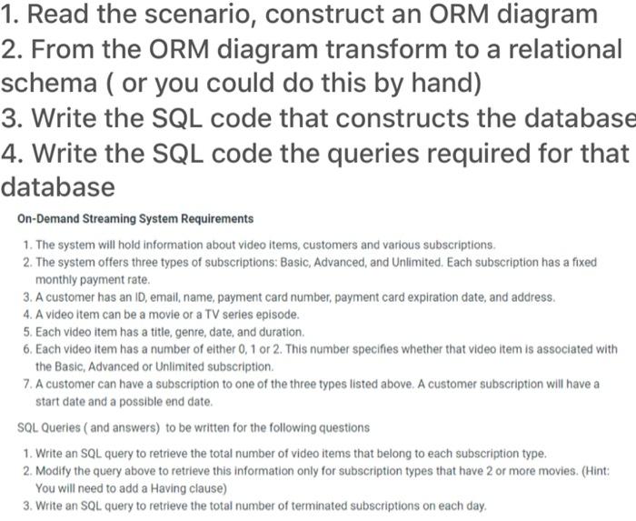 Solved 1. Read the scenario, construct an ORM diagram 2. | Chegg.com
