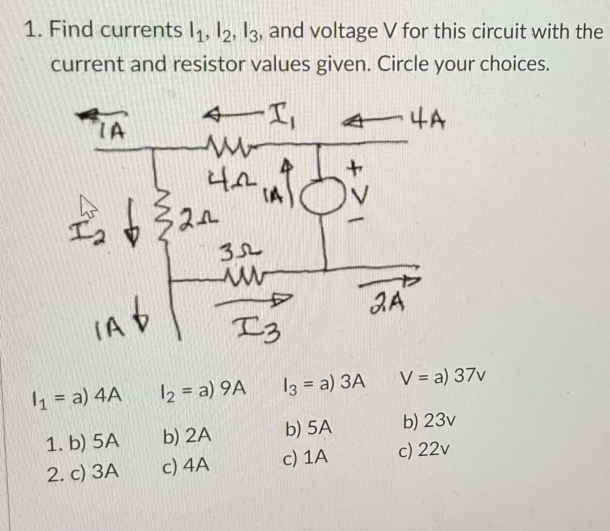 Solved Ask a question...Find currents I1,I2,I3, ﻿and voltage | Chegg.com