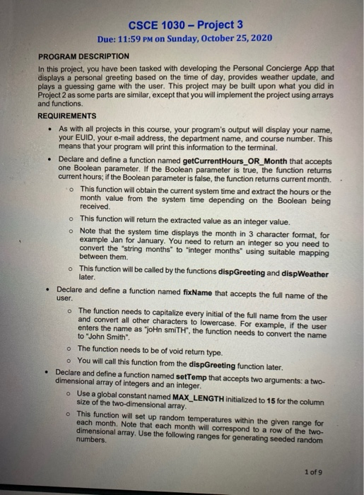 Solved CSCE 1030 - Project 3 Due: 11:59 PM on Sunday, | Chegg.com