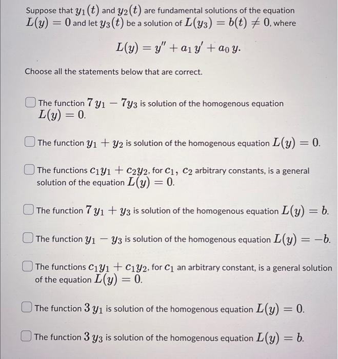 Solved Suppose that y1(t) and y2(t) are fundamental | Chegg.com