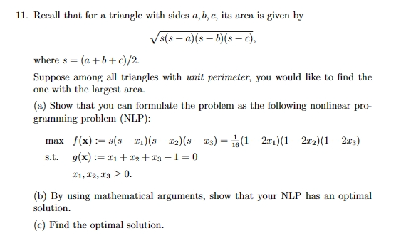 Solved Recall that for a triangle with sides a,b,c, ﻿its | Chegg.com